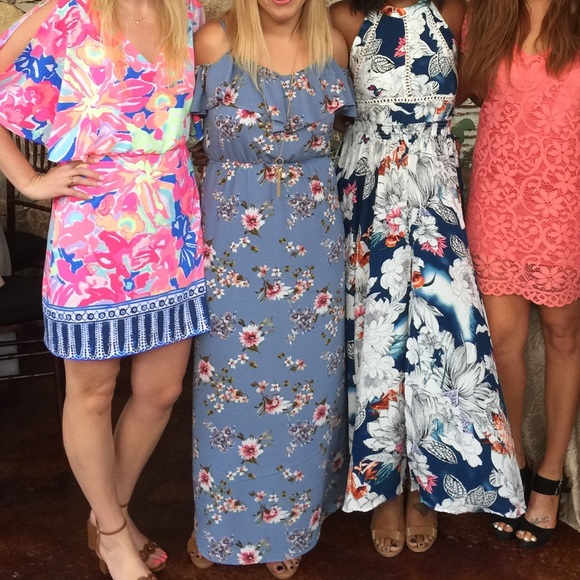 miami | Dresses | Beautiful Long Pale Blue Floral Dress | Poshmark